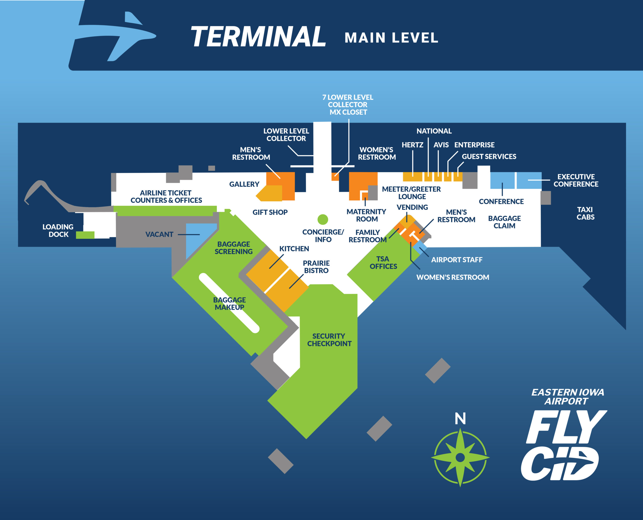 In The Terminal Eastern Iowa Airport Amenities Terminal Map In The Terminal Eastern Iowa Airport Amenities Terminal Map